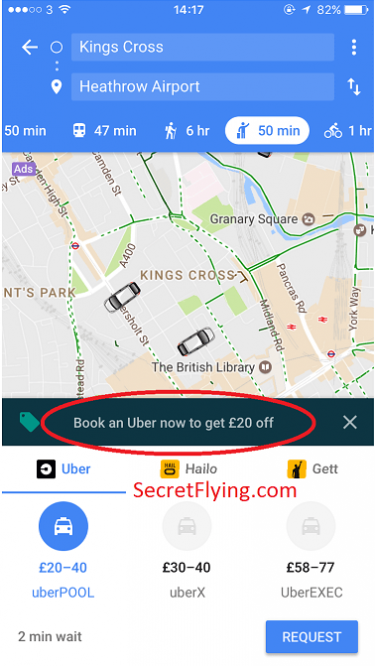 $20 / £20 / €20 off Uber via Google Maps