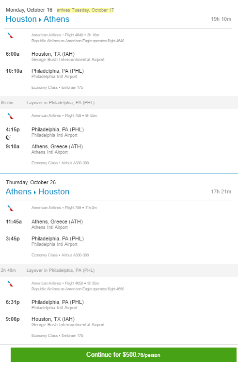 Houston, Texas to Athens, Greece for only $500 roundtrip