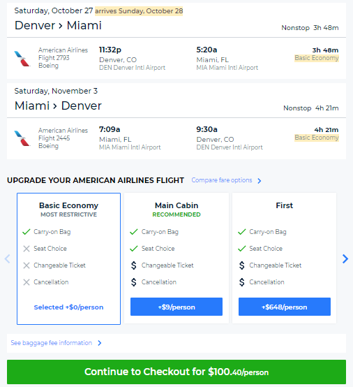 - Non-stop from Denver to Miami (& vice versa) for only $100 roundtrip