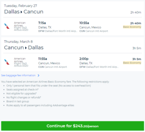 - Non-stop from Dallas, Texas to Cancun, Mexico for only $243 roundtrip