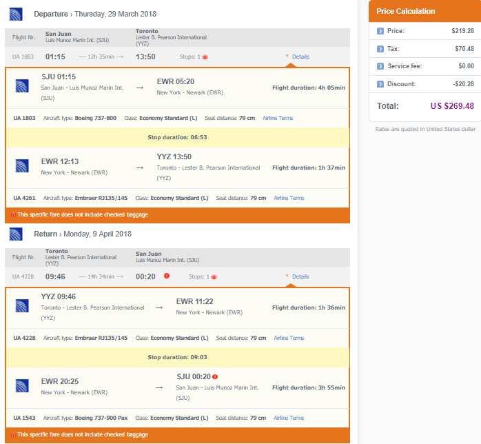 - San Juan, Puerto Rico to Toronto, Canada for only $269 USD roundtrip