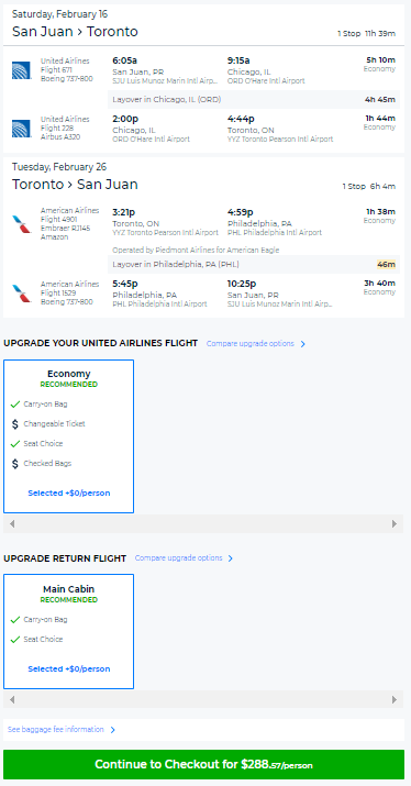 - San Juan, Puerto Rico to Toronto, Canada for only $288 USD roundtrip