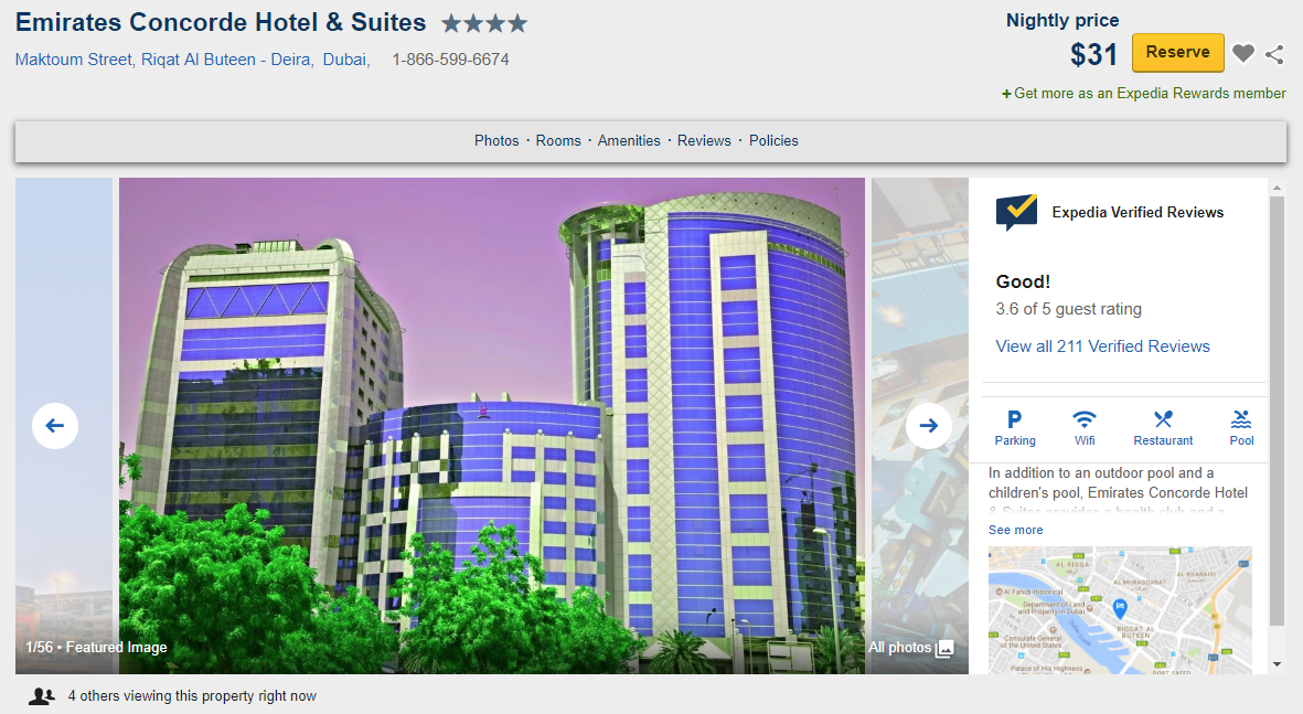 4* Emirates Concorde Hotel in Dubai, UAE for only $31 USD per night