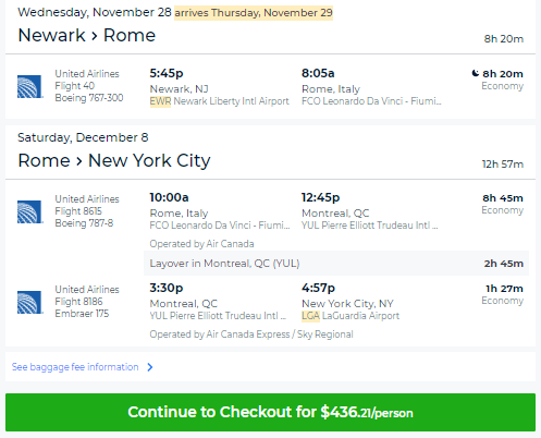 - New York to Rome, Italy for only $436 roundtrip