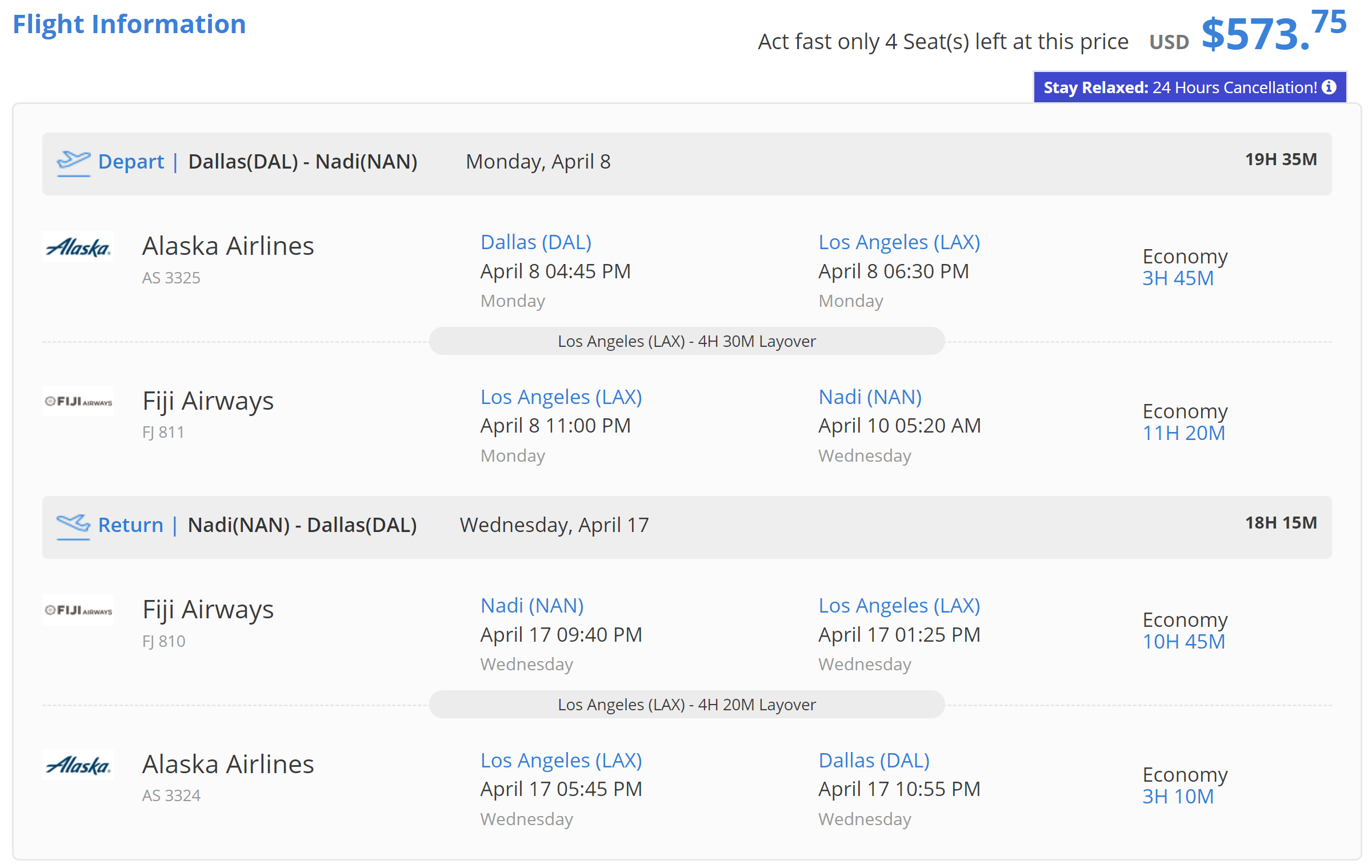 Dallas, Texas to Fiji for only $573 roundtrip