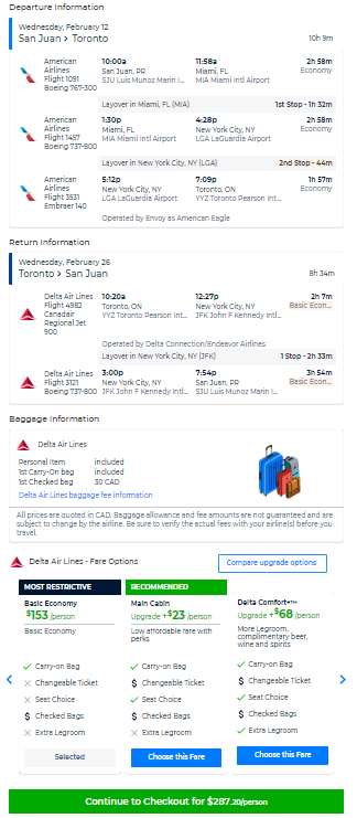 San Juan, Puerto Rico to Toronto, Canada for only $287 USD roundtrip