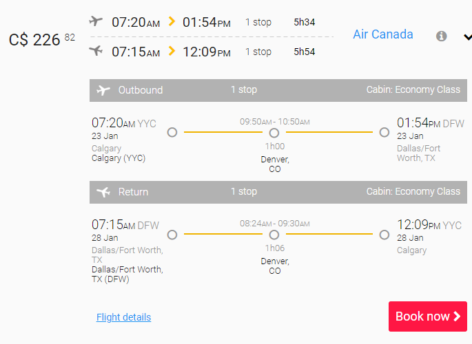 Calgary, Canada to Dallas, Texas for only $226 CAD roundtrip