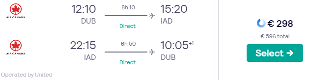 - Non-stop from Dublin, Ireland to Washington DC, USA for only €298 ...
