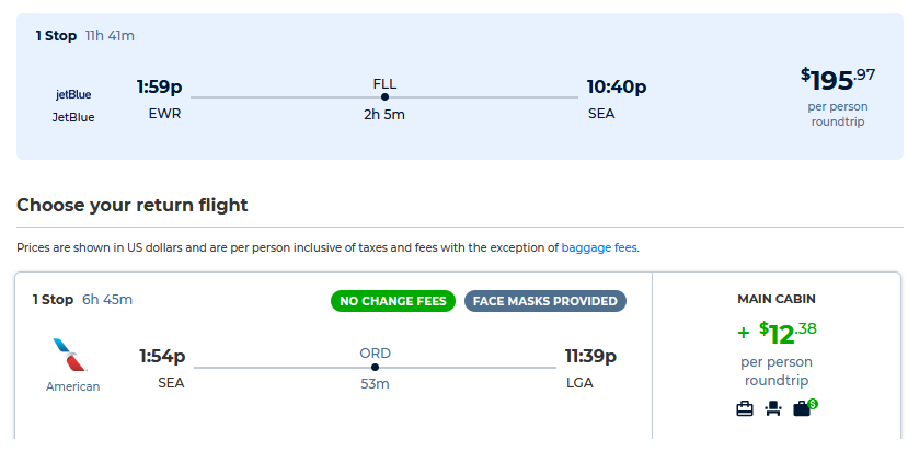New York to Seattle (& vice versa) for only $208 roundtrip (Oct dates)