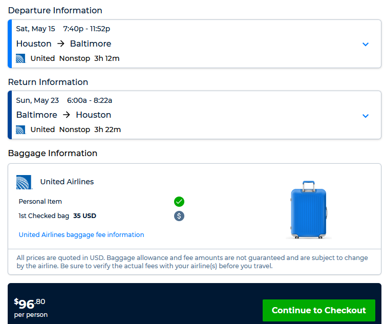 Non-stop from Houston, Texas to Baltimore (& vice versa) for only $96 ...