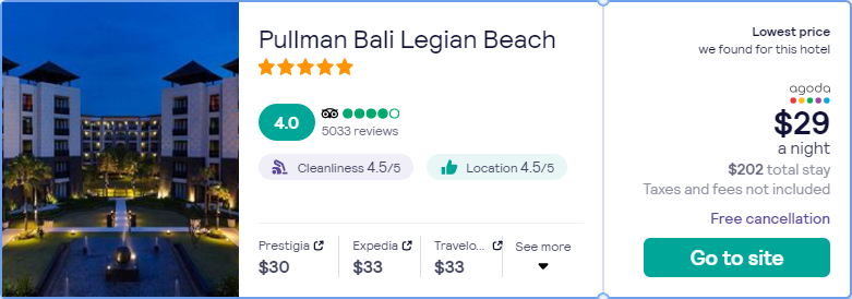 5* Pullman Bali Legian Beach in Bali, Indonesia for only $29 USD per night