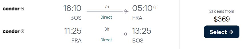 Non-stop from Boston to Frankfurt, Germany for only $369 roundtrip