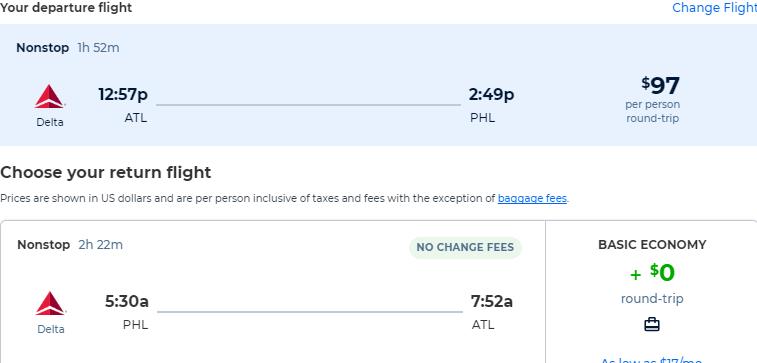 Non-stop from Atlanta to Philadelphia (& vice versa) for only $97 ...