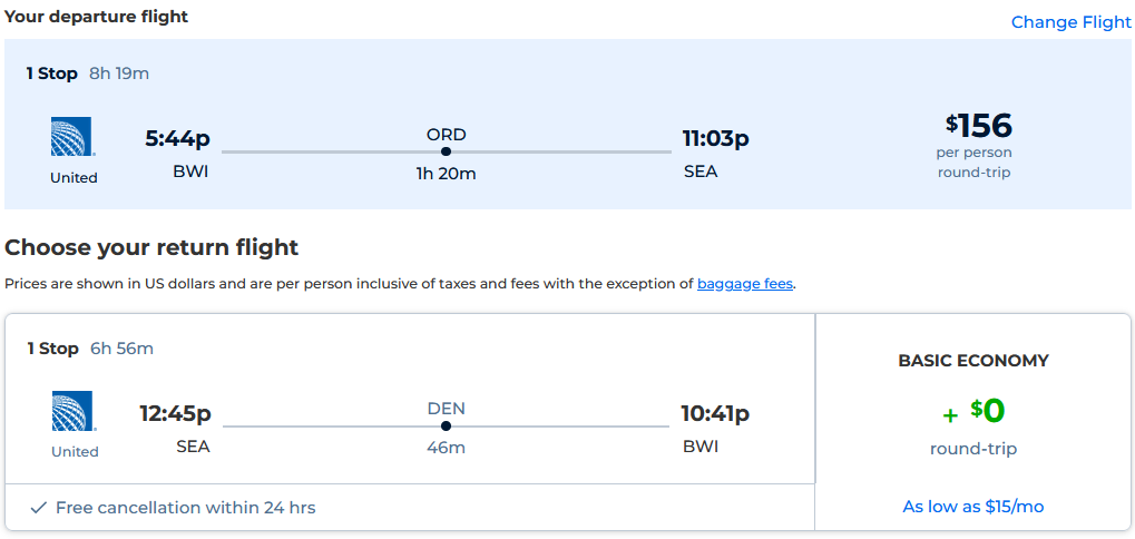 Baltimore to Seattle (& vice versa) for only $156 roundtrip (Jan-Feb dates)