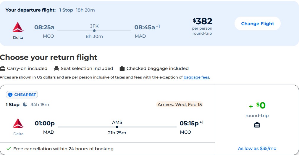 Orlando, Florida to Madrid, Spain for only $382 roundtrip (Jan-Mar dates)