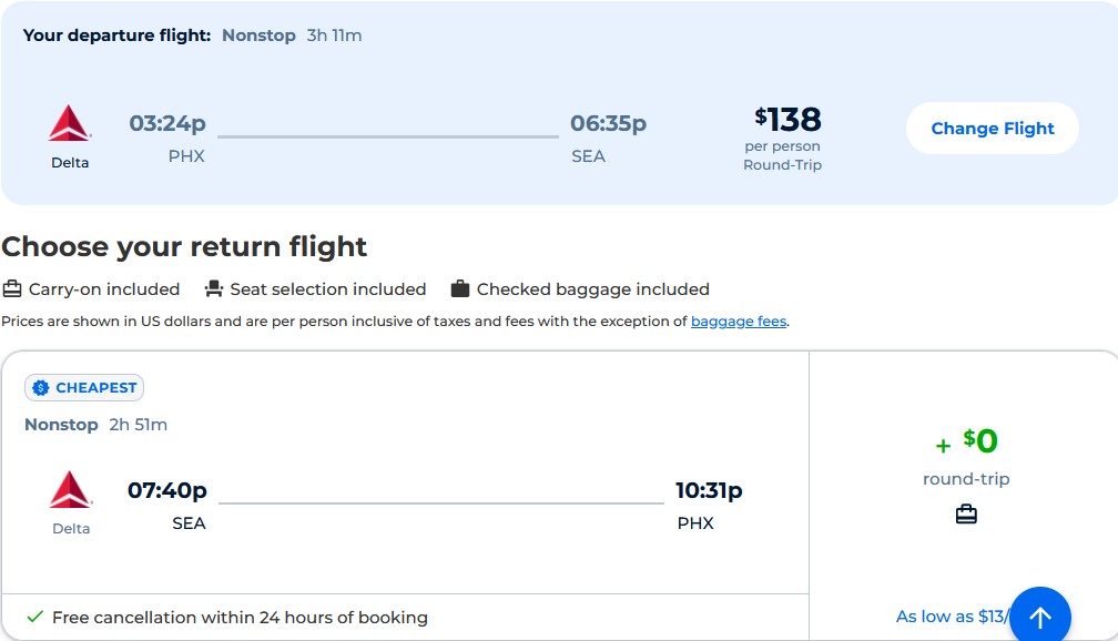 Non-stop from Phoenix, Arizona to Seattle (& vice versa) for only $138 ...