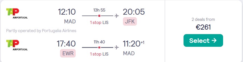 Madrid, Spain to New York, USA for only €261 roundtrip (Feb-Mar dates)