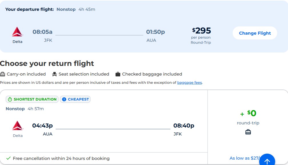 Non-stop from New York to Aruba for only $295 roundtrip (Jan-Feb dates)