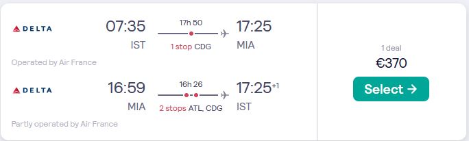 Istanbul, Turkey to Miami, USA for only €370 roundtrip (Nov-Dec dates)