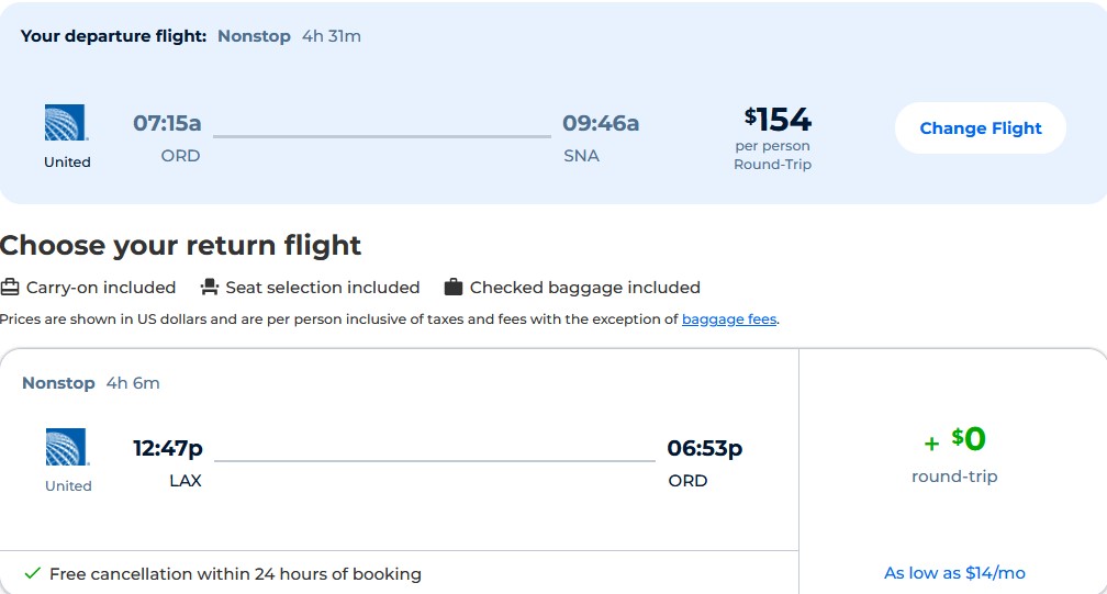 Non-stop from Chicago to Los Angeles (& vice versa) for only $154 ...