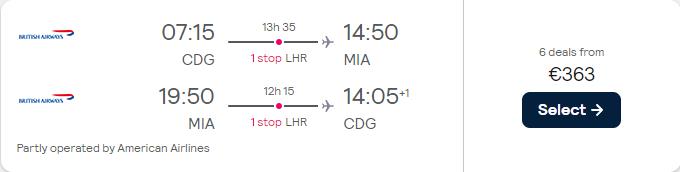 Paris, France to Miami, USA for only €363 roundtrip (Nov-Dec dates)