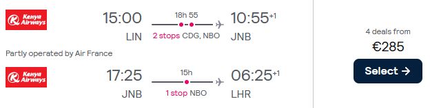 Open-jaw from Milan, Italy to Johannesburg, South Africa returning to ...