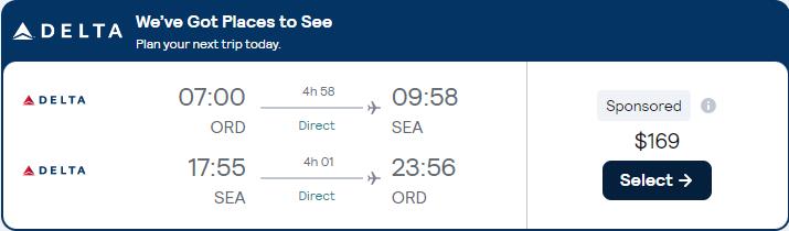 Non-stop from Chicago to Seattle (& vice versa) for only $169 roundtrip