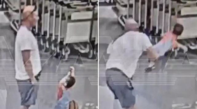 'Monster' filmed slamming child to the ground at Moscow airport