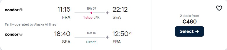Frankfurt, Germany to Seattle, USA for only €460 roundtrip