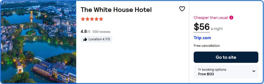 5* The White House Hotel in Guilin, China for only $56 USD per night